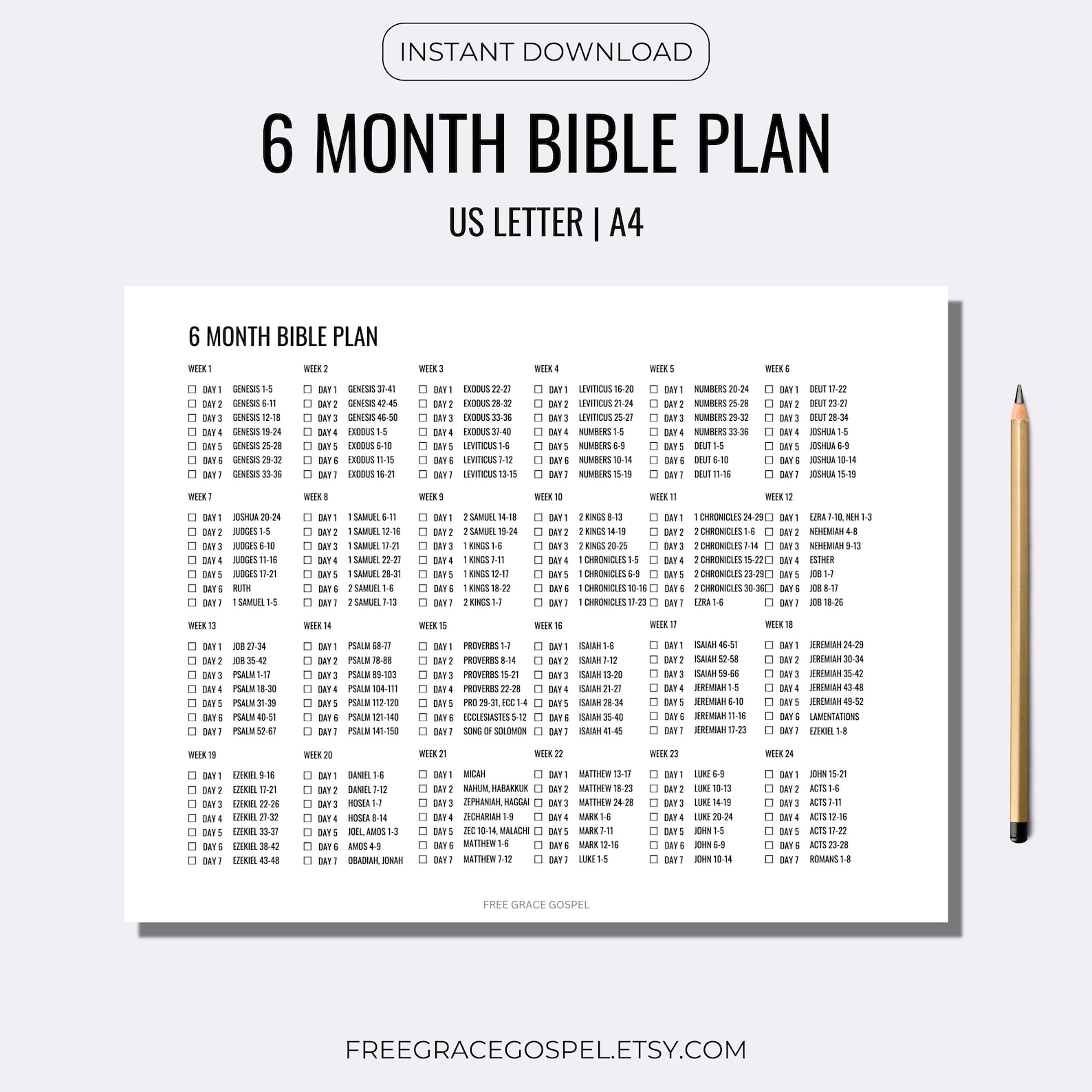 6 Month Bible Plan, Bible Reading Plan Printable Start to Finish | Six ...