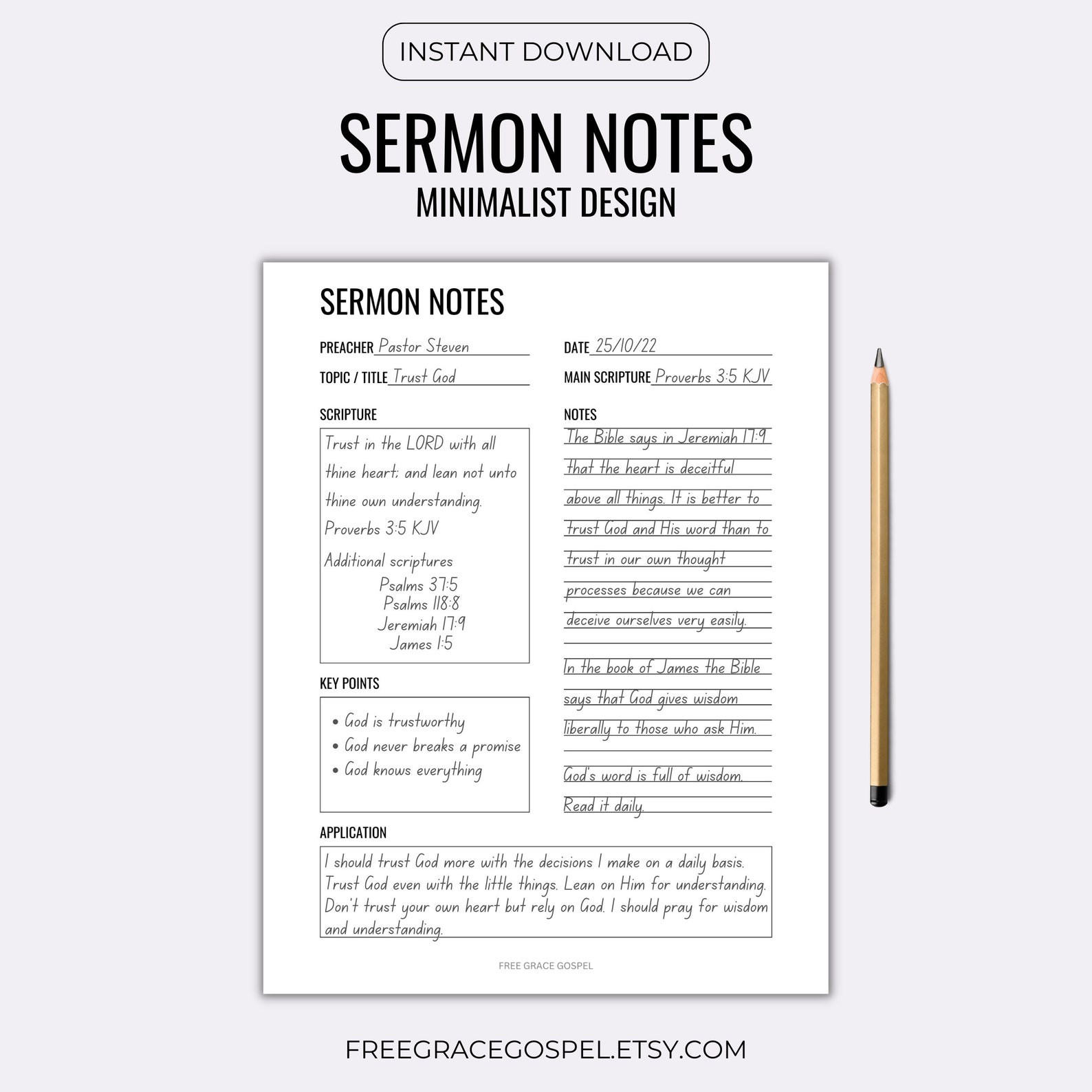 Sermon Notes Printable | Minimalist Bible Study Printable | Bible Study ...