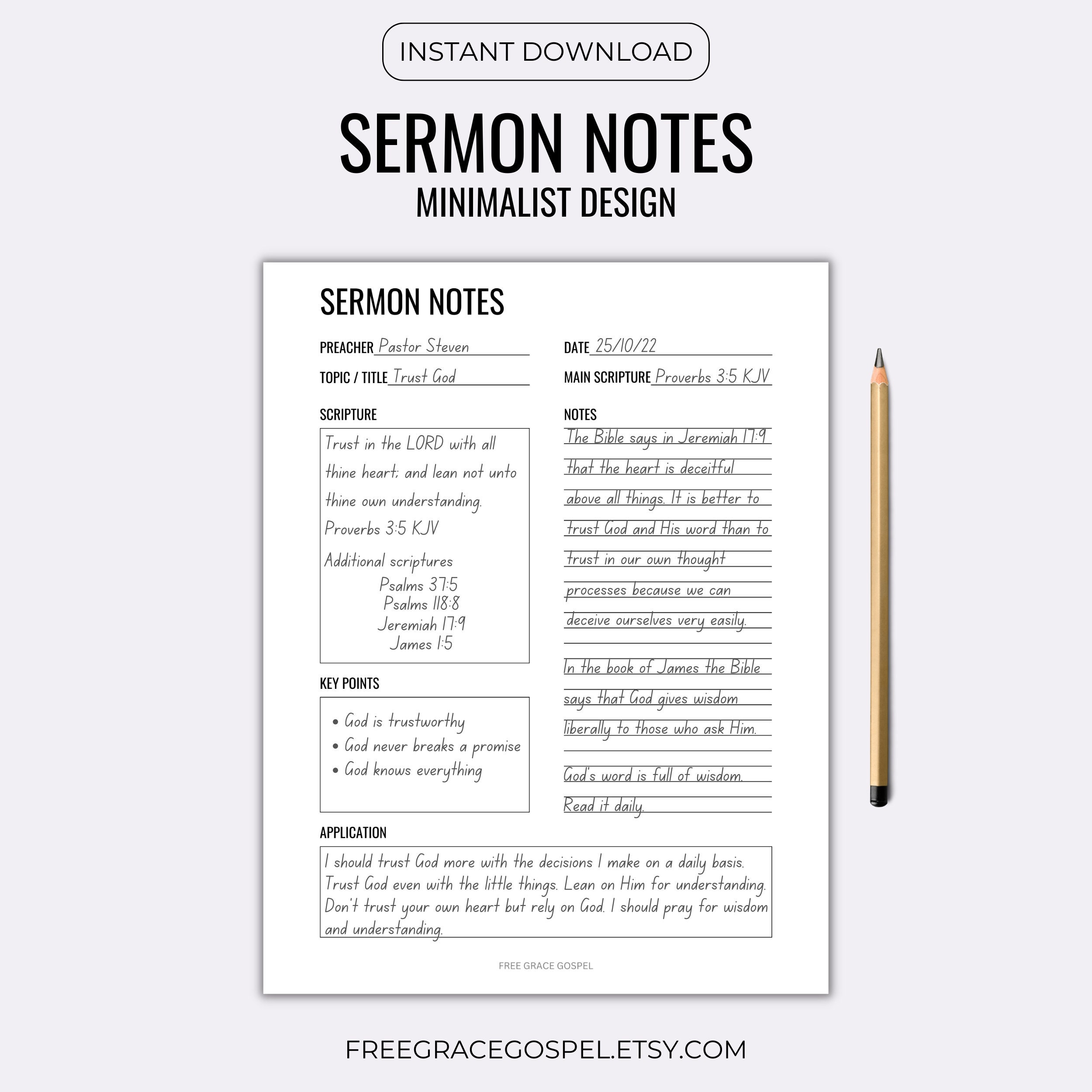 Sermon Notes Printable | Minimalist Bible Study Printable | Bible Study ...