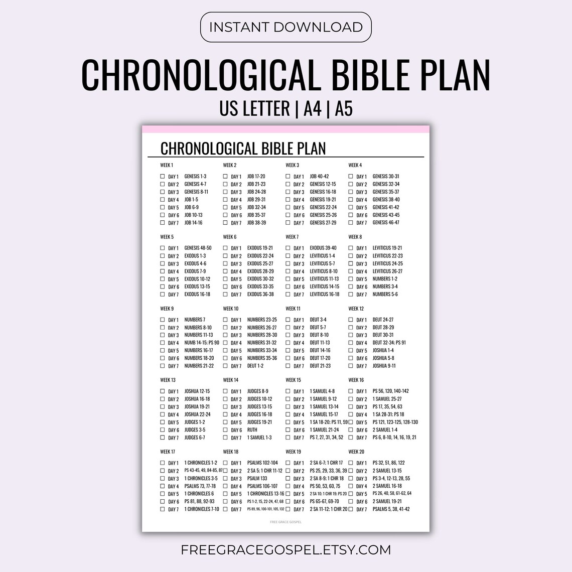 Bible Reading Plan Printable Chronological Bible Reading - Etsy