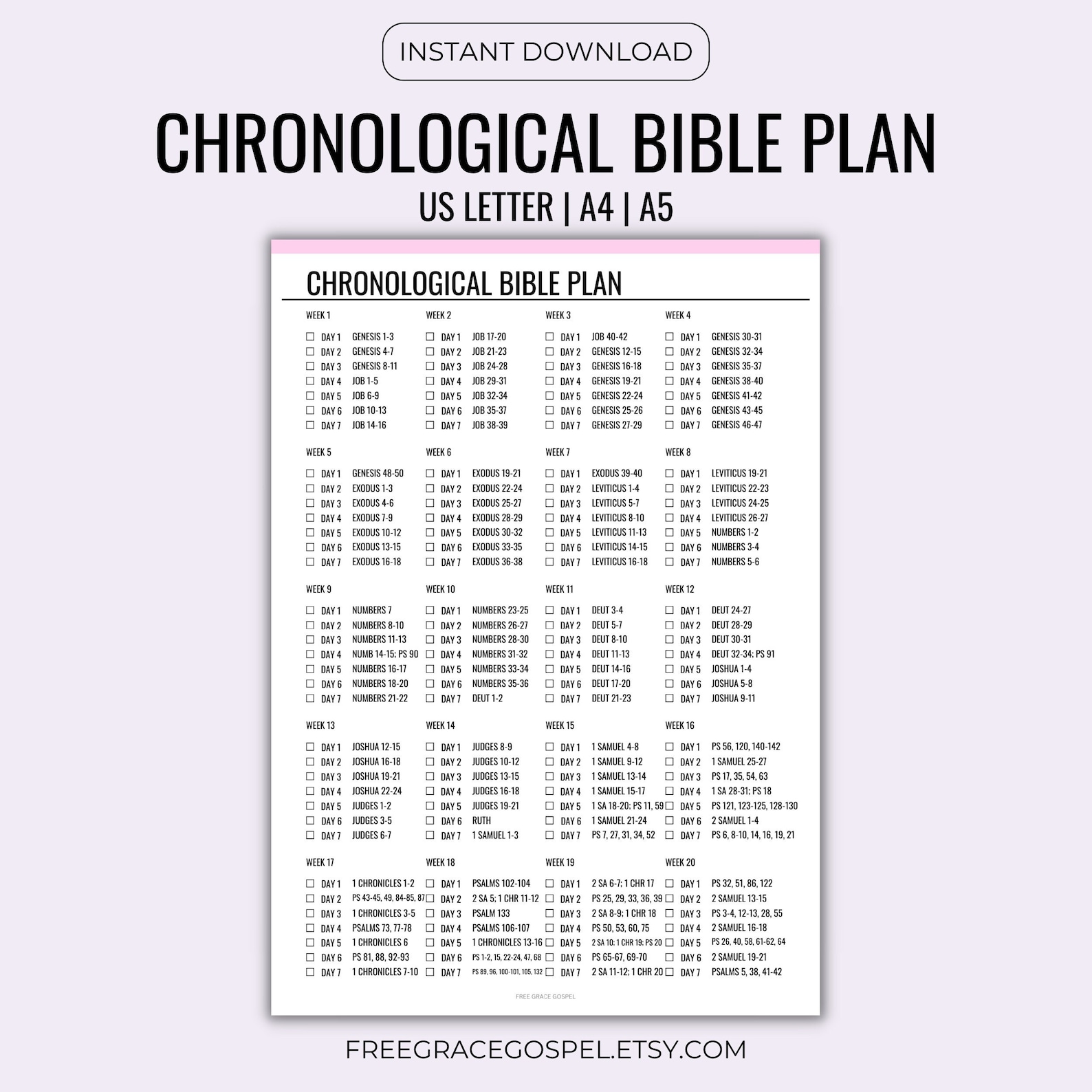 Bible Reading Plan Printable, Chronological Bible Reading Plan, 1 Year ...
