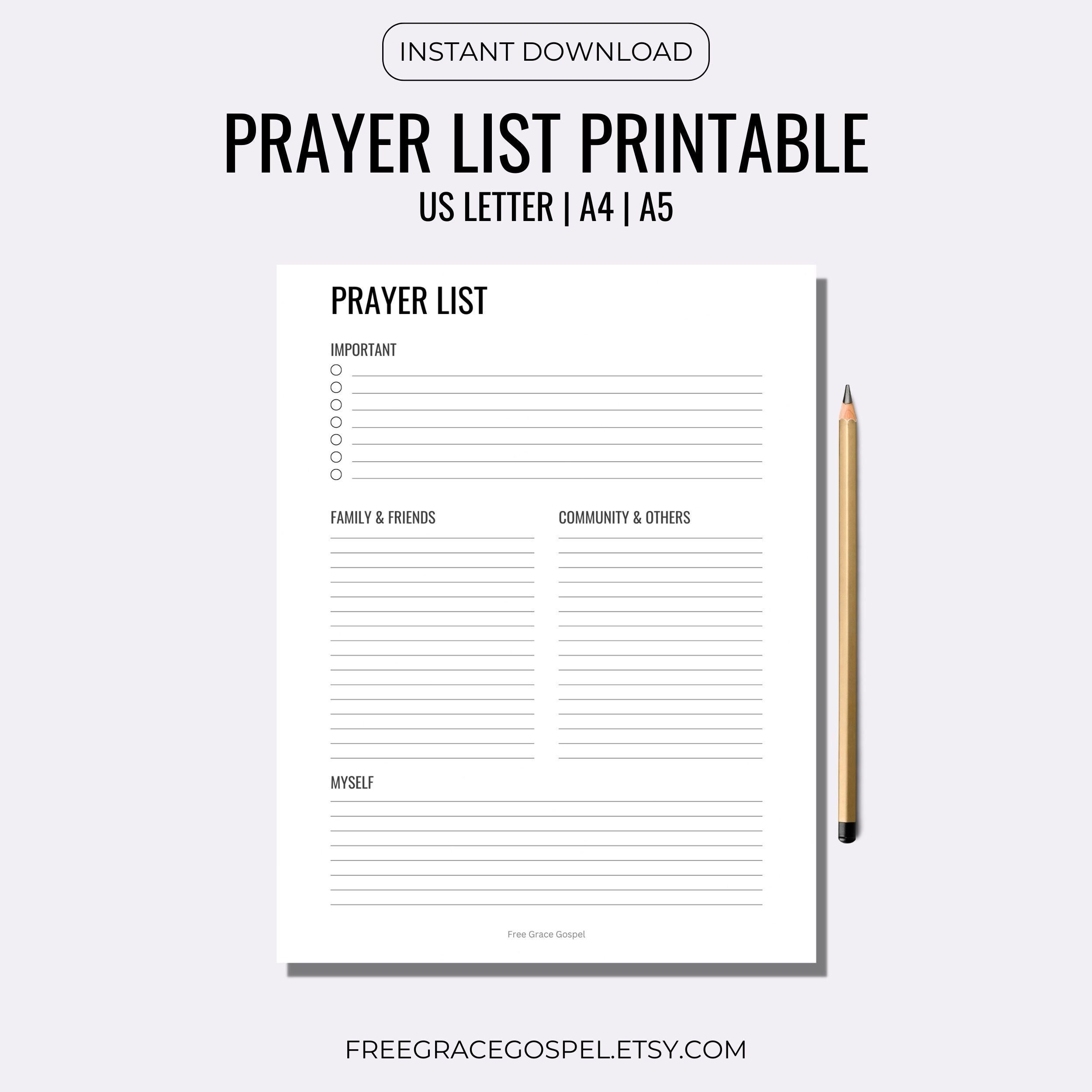 Prayer List Printable | Praying Checklist Study Printable | Bible Study ...