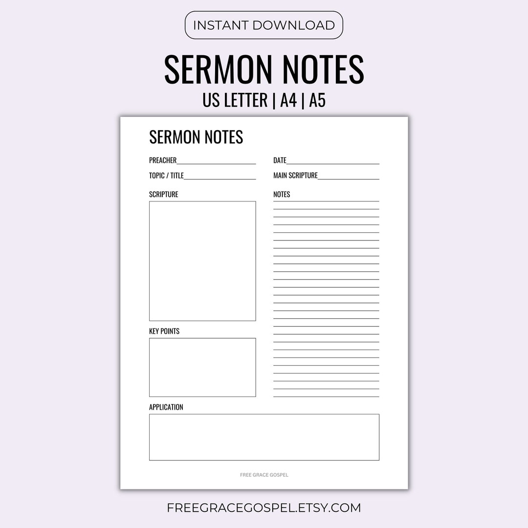 Sermon Notes Printable Minimalist Bible Study Printable - Etsy