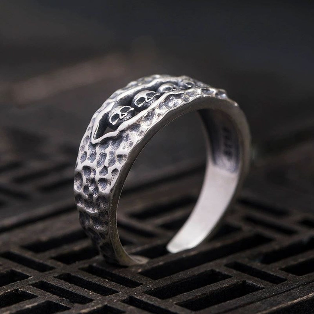 Five Head Skull Ring in Solid 925 Sterling Silver Gothic - Etsy