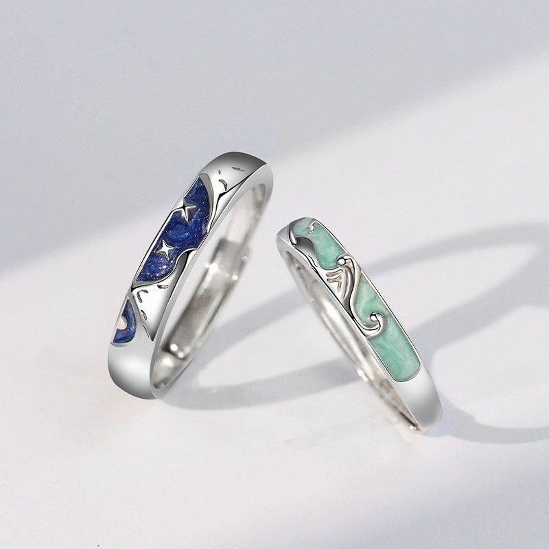Starry Oceans Matching Rings in Solid 925 Sterling Silver - Etsy