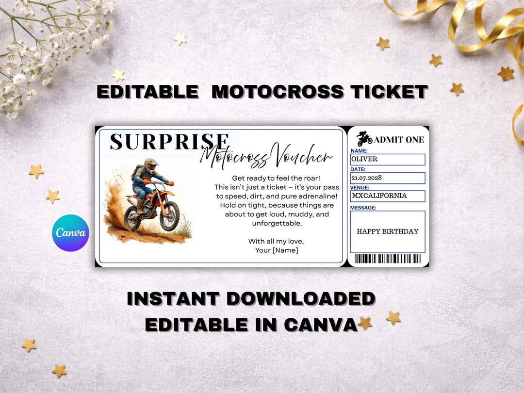 Motocross Ticket Voucher | Editable Dirt Bike Gift (digital Download ...