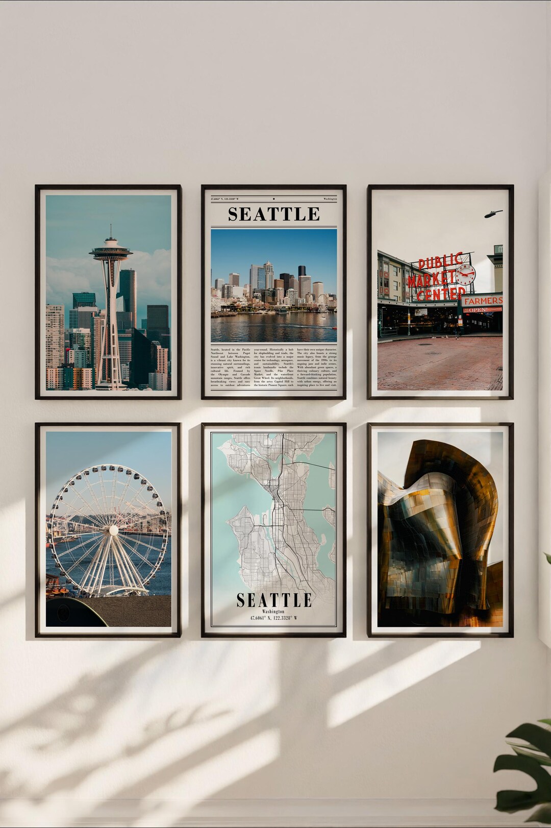 Seattle Poster Set of 6: Washington City Photography & Map Art Print ...