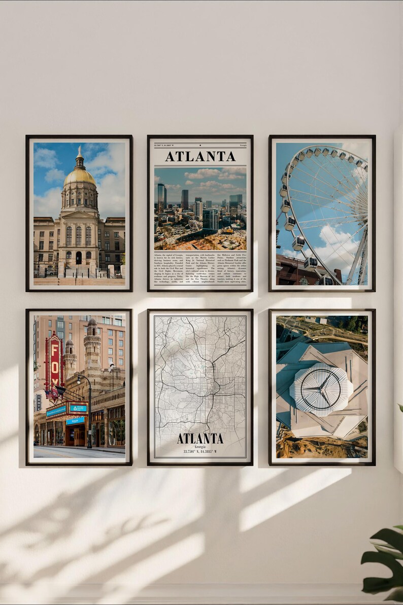Atlanta Georgia Map Landmark Print Set: Modern Cityscape Art Home Decor ...