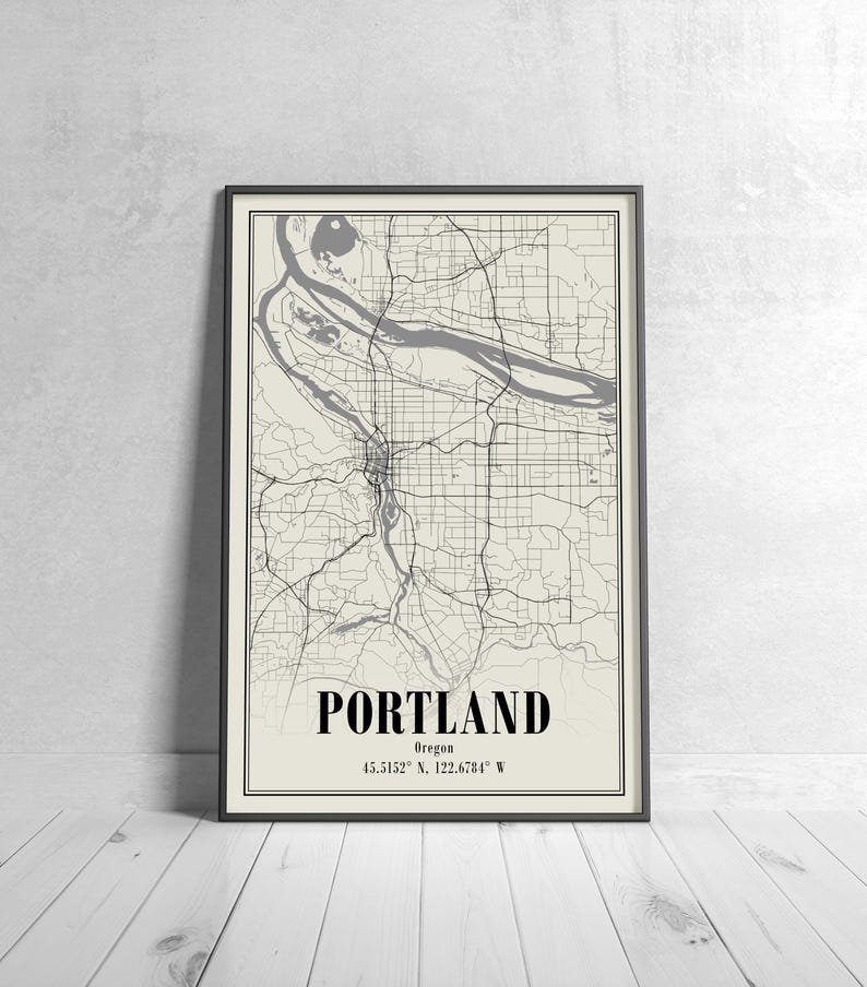 Portland OR City Map Prints: Black and White Photo Poster Set of 6 - Etsy