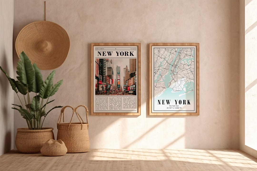 New York New York State Poster Set – 2 Artistic Prints Showcasing ...