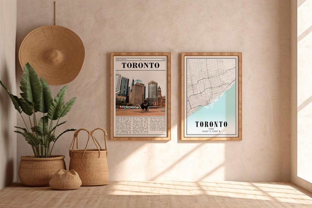 Toronto Print Set: Canada Urban City Map & Skyline Art Home Wall Decor ...