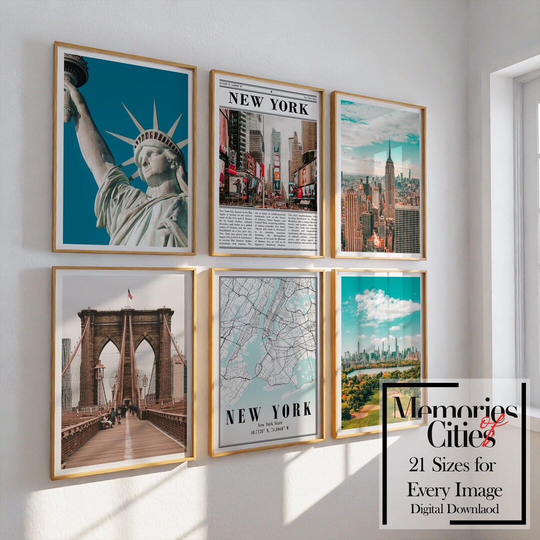 Modern New York City Digital Poster Set of 6 - Iconic NYC Wall Art ...