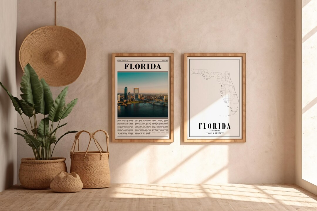 Florida State Poster Set – 2 Artistic Prints Showcasing Iconic ...