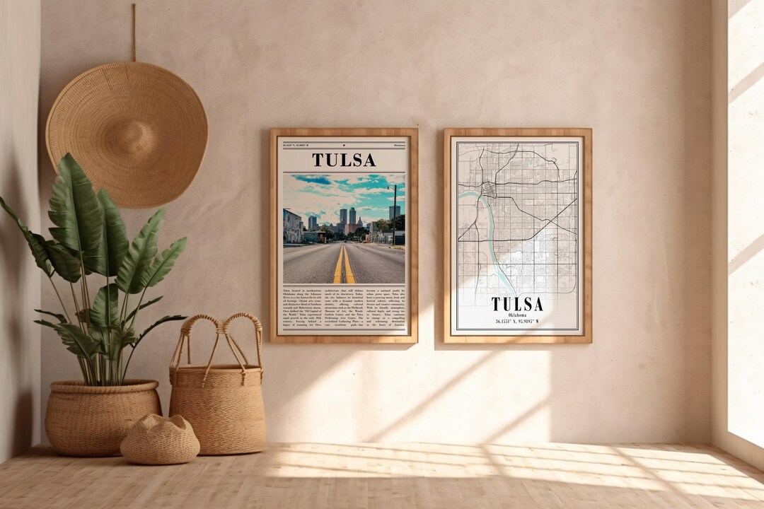 Tulsa City Map & Photo Art Print Set: Oklahoma Travel Decor Home Wall ...