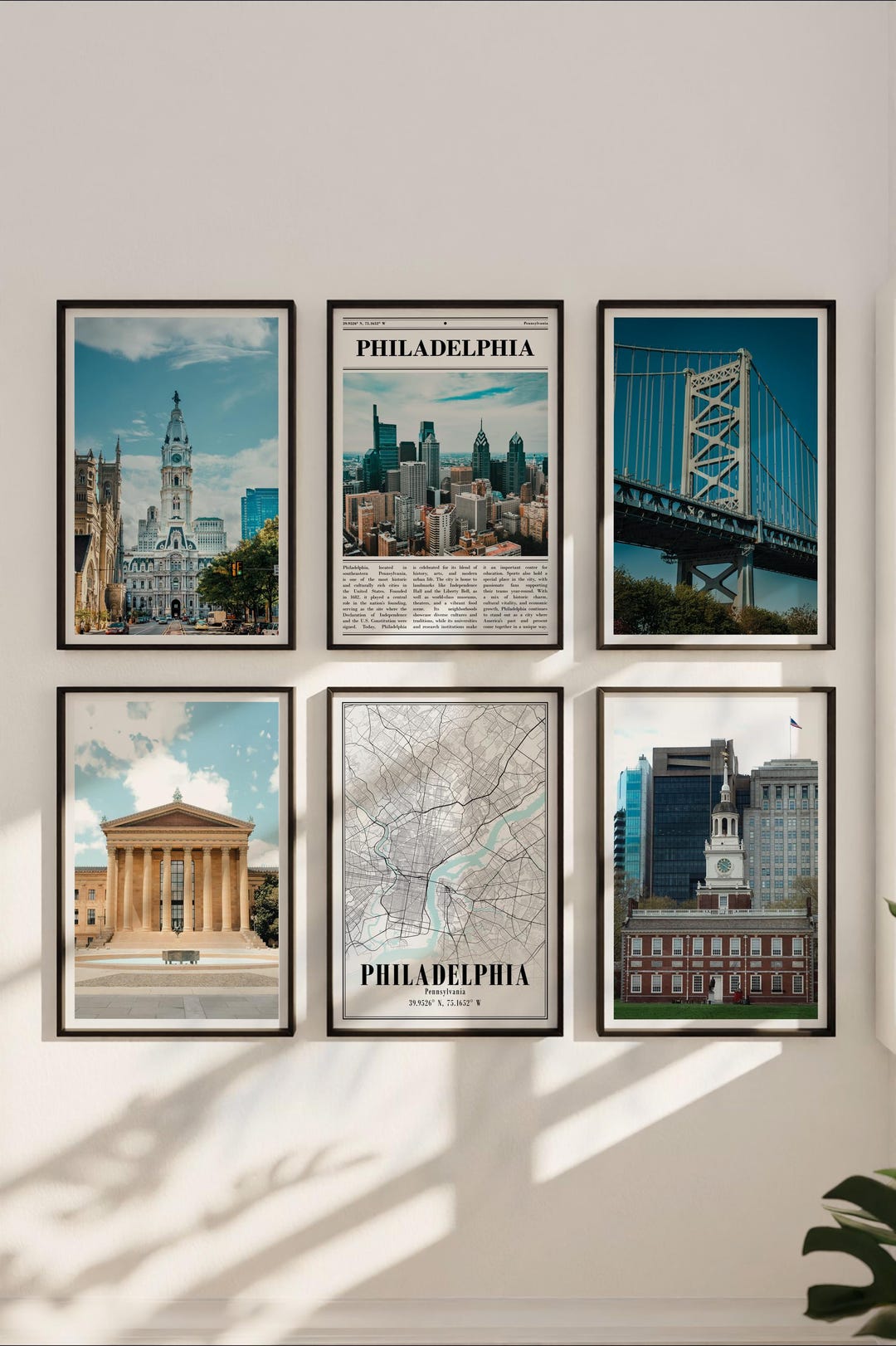 Philadelphia Pennsylvania Wall Art Set of 6 – Colorful Skyline ...