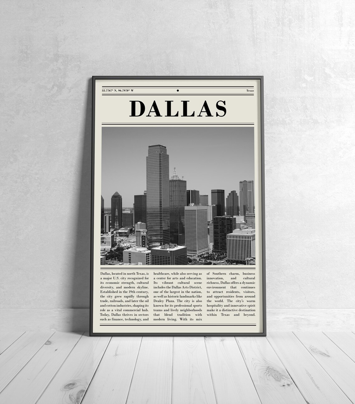 Dallas Printable Poster Set 2 – Black White Map Landmark for Neutral ...