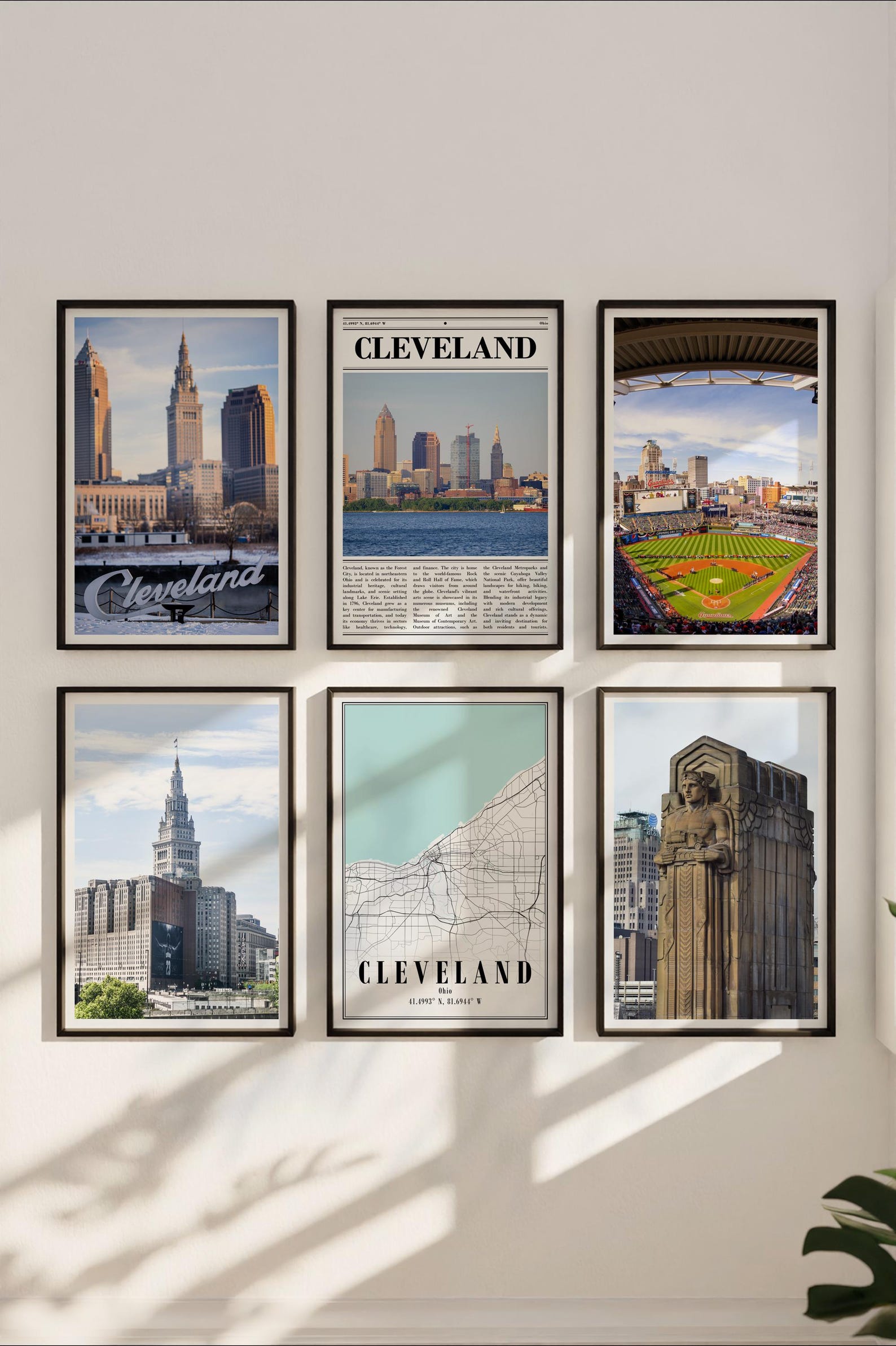 Cleveland Ohio Office Decor Landmark Print Set: Modern Cityscape Art ...
