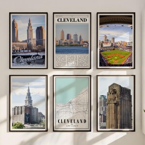 Cleveland Ohio Office Decor Landmark Print Set: Modern Cityscape Art ...