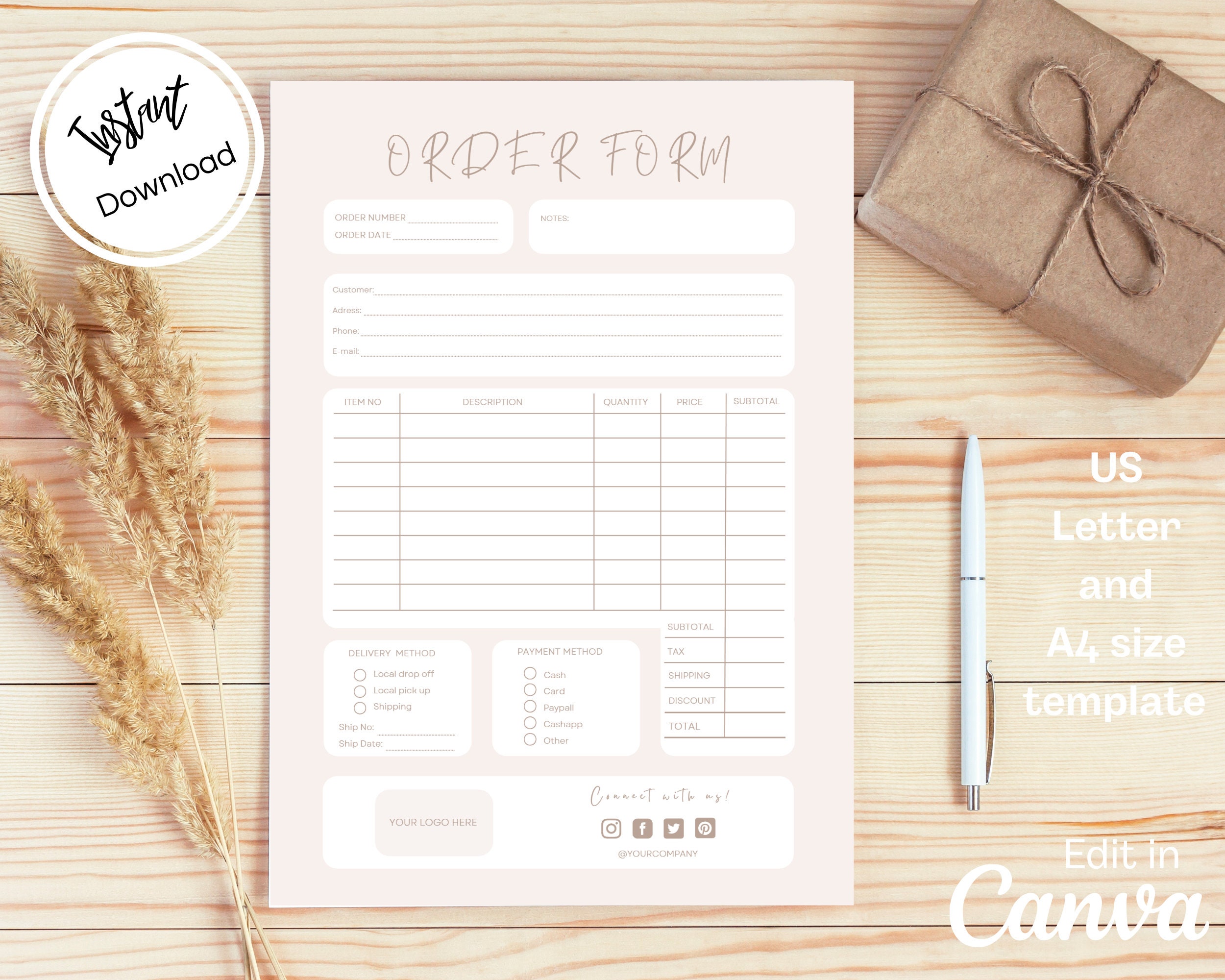 Editable Order Form Template, Custom Order Form, Printable Order Form ...