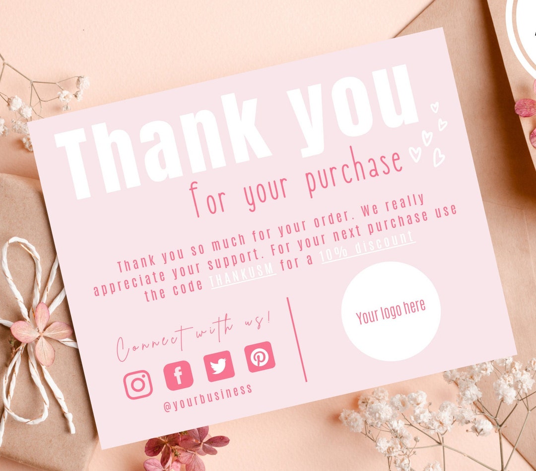 Printable Thank You Cards, Editable Business Template, Canva Template ...
