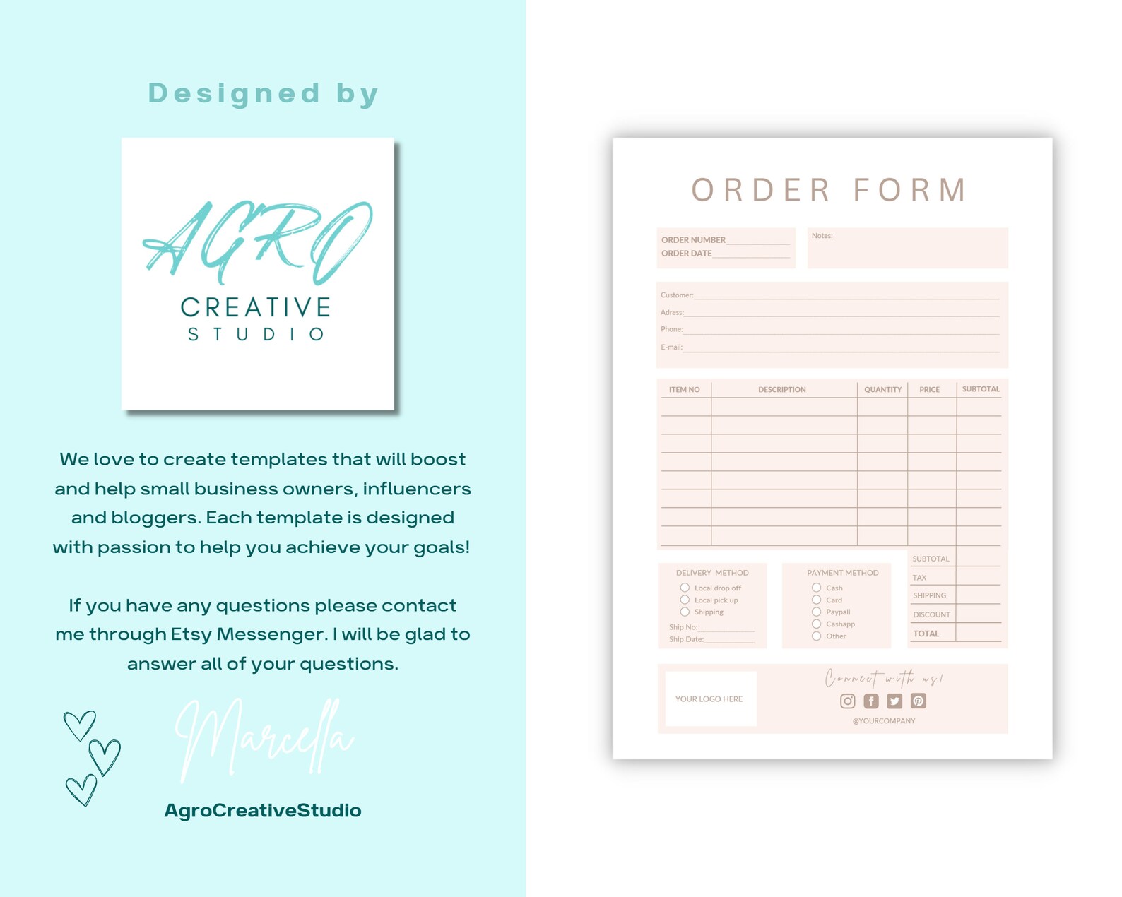 Editable Order Form Template, Custom Order Form, Printable Order Form ...