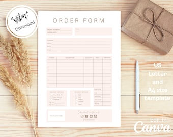 Editable Order Form Template, Printable Small Business Order Form, Custom Order Form, Purchase ...