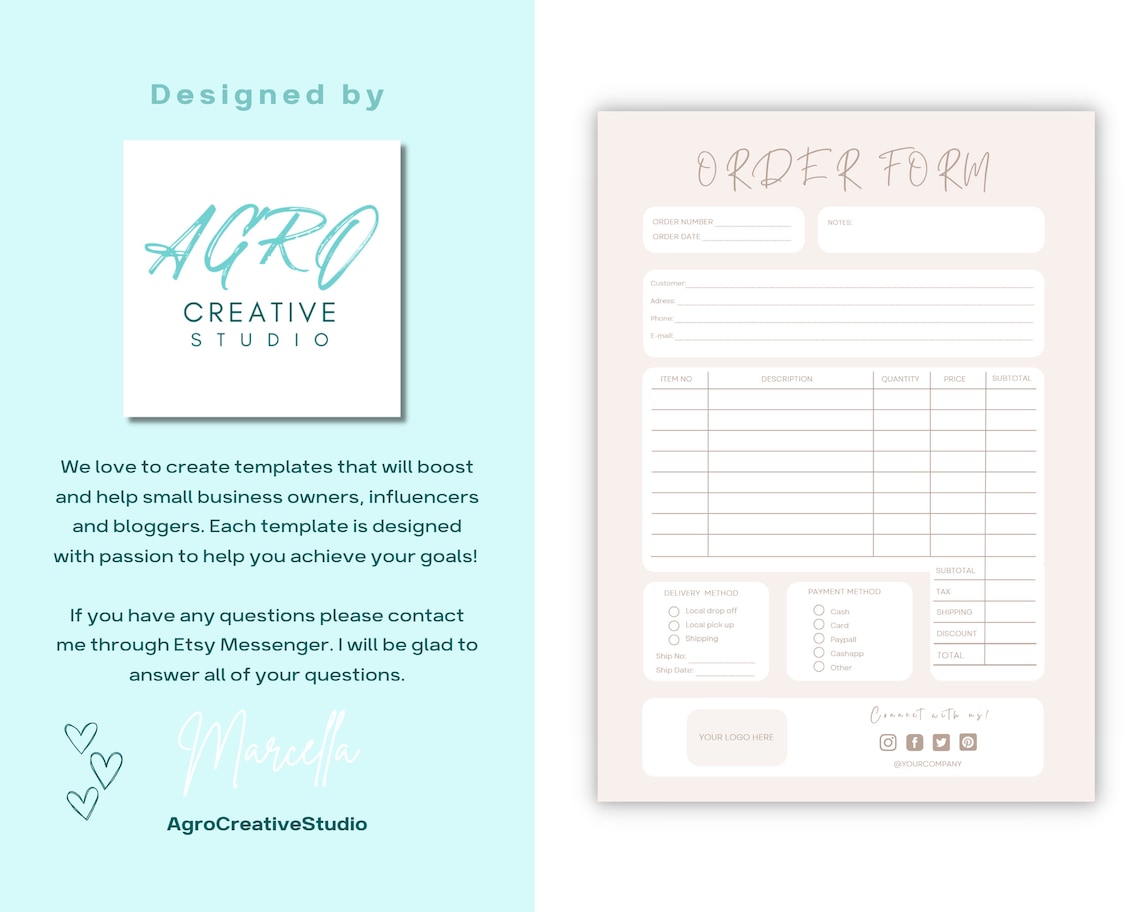 Editable Order Form Template, Custom Order Form, Printable Order Form ...