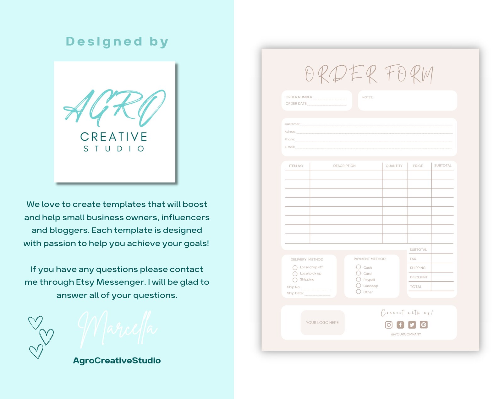 Editable Order Form Template, Custom Order Form, Printable Order Form ...