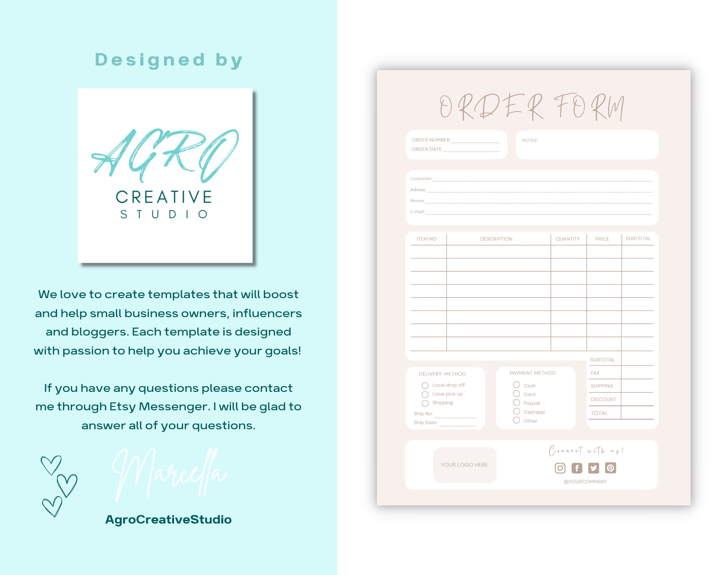 Editable Order Form Template, Custom Order Form, Printable Order Form ...