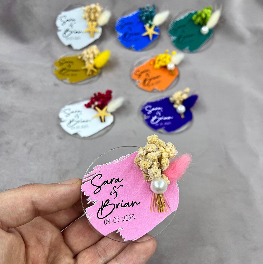 Engraved Wedding Plexy Magnet Favors, Bridal Shower Favor, Personalized ...