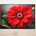 Red Gerbera Daisy Flower Painting on Canvas, Wild Flowers, Still Life ...