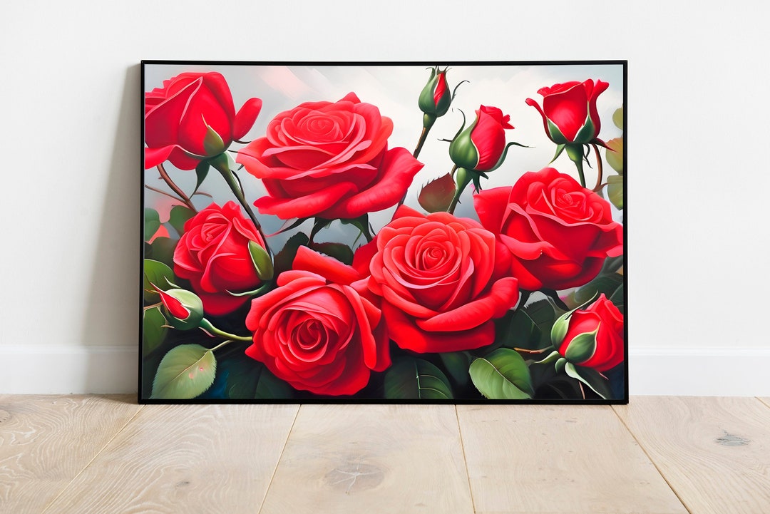 Red Rose Painting, Abstract Floral Artwork, Still Life Flowers, Oil ...
