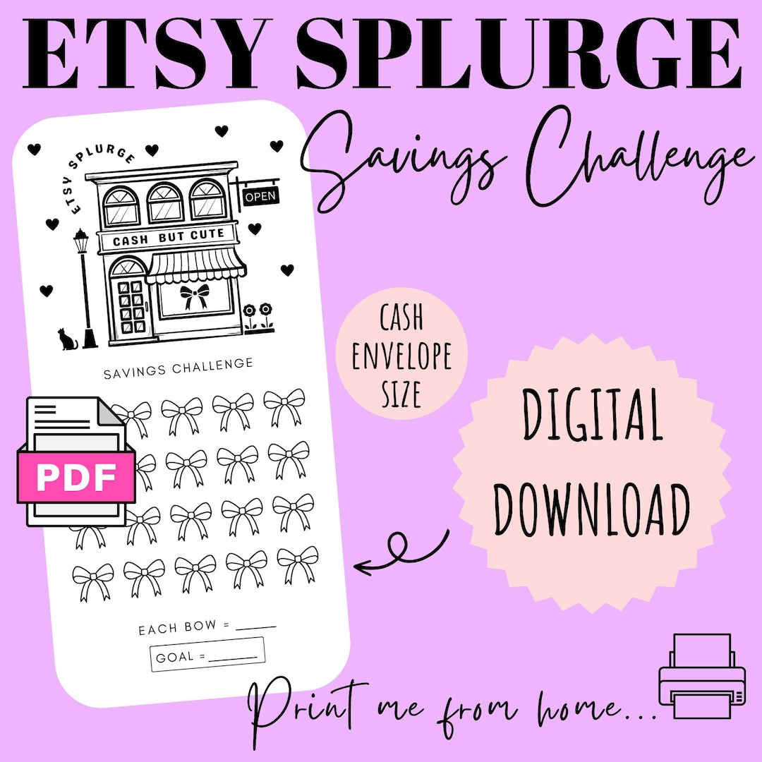 Etsy Splurge Savings Challenge DIGITAL DOWNLOAD Printable Savings ...