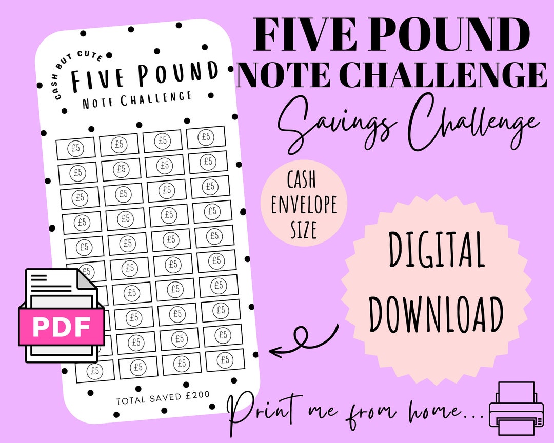 Five Pound Note Savings Challenge | DIGITAL DOWNLOAD | Printable ...