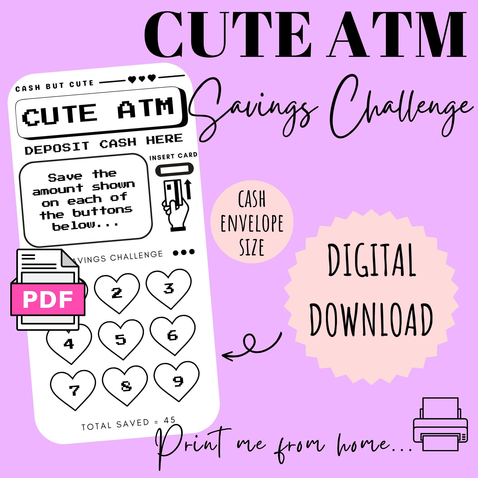 Cute ATM Savings Challenge | DIGITAL DOWNLOAD | Printable Savings ...