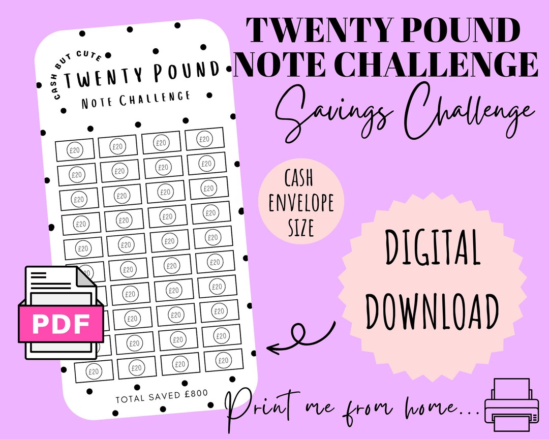 Twenty Pound Note Savings Challenge | DIGITAL DOWNLOAD | Printable ...