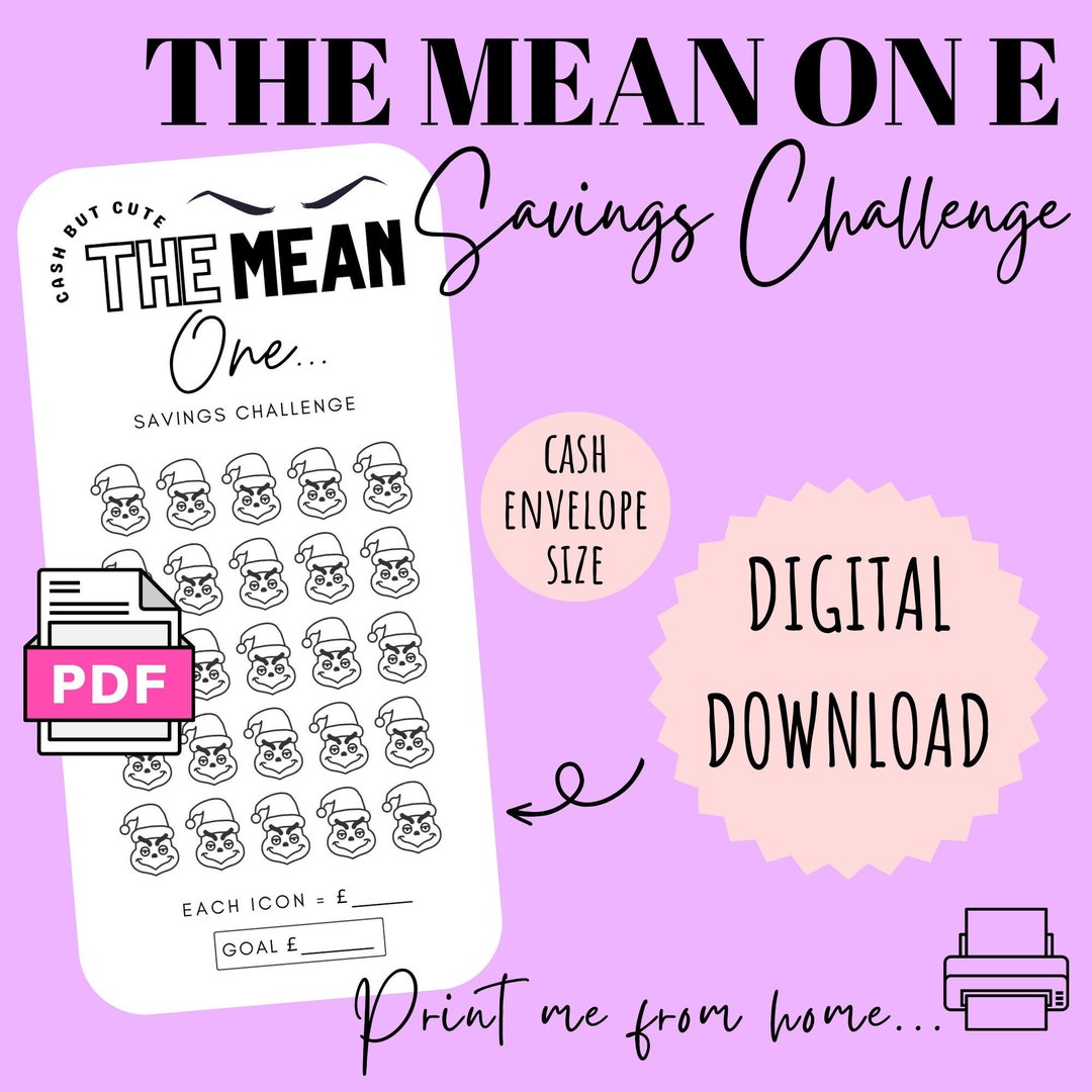 The Mean One Savings Challenge | DIGITAL DOWNLOAD | Printable Savings ...