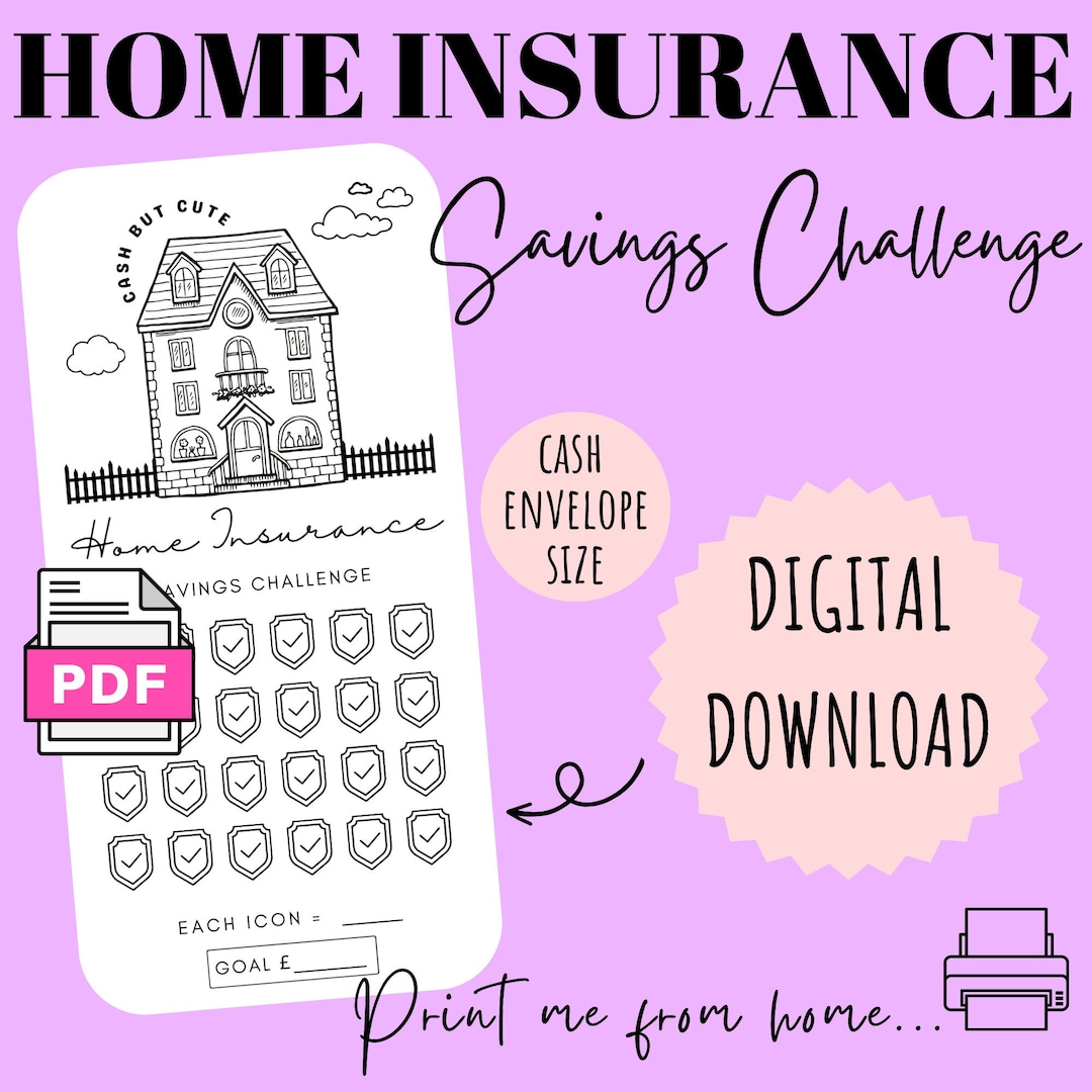HOME Insurance Savings Challenge | DIGITAL DOWNLOAD | Printable Savings ...