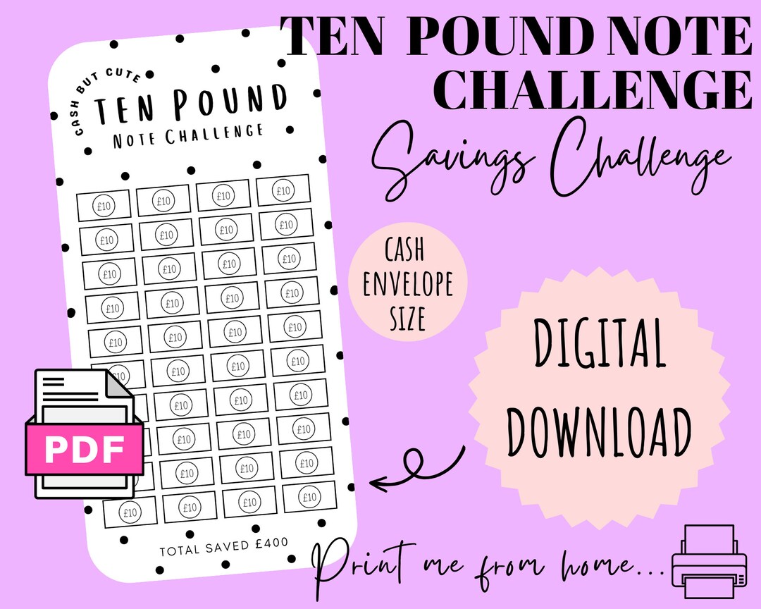 Ten Pound Note Savings Challenge | DIGITAL DOWNLOAD | Printable Savings ...
