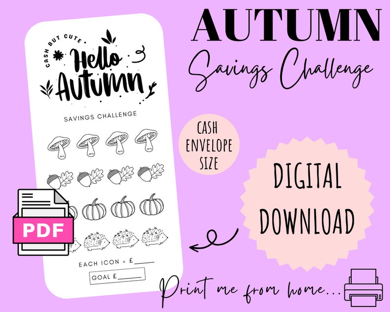 Autumn Savings Challenge | DIGITAL DOWNLOAD | Printable Savings ...