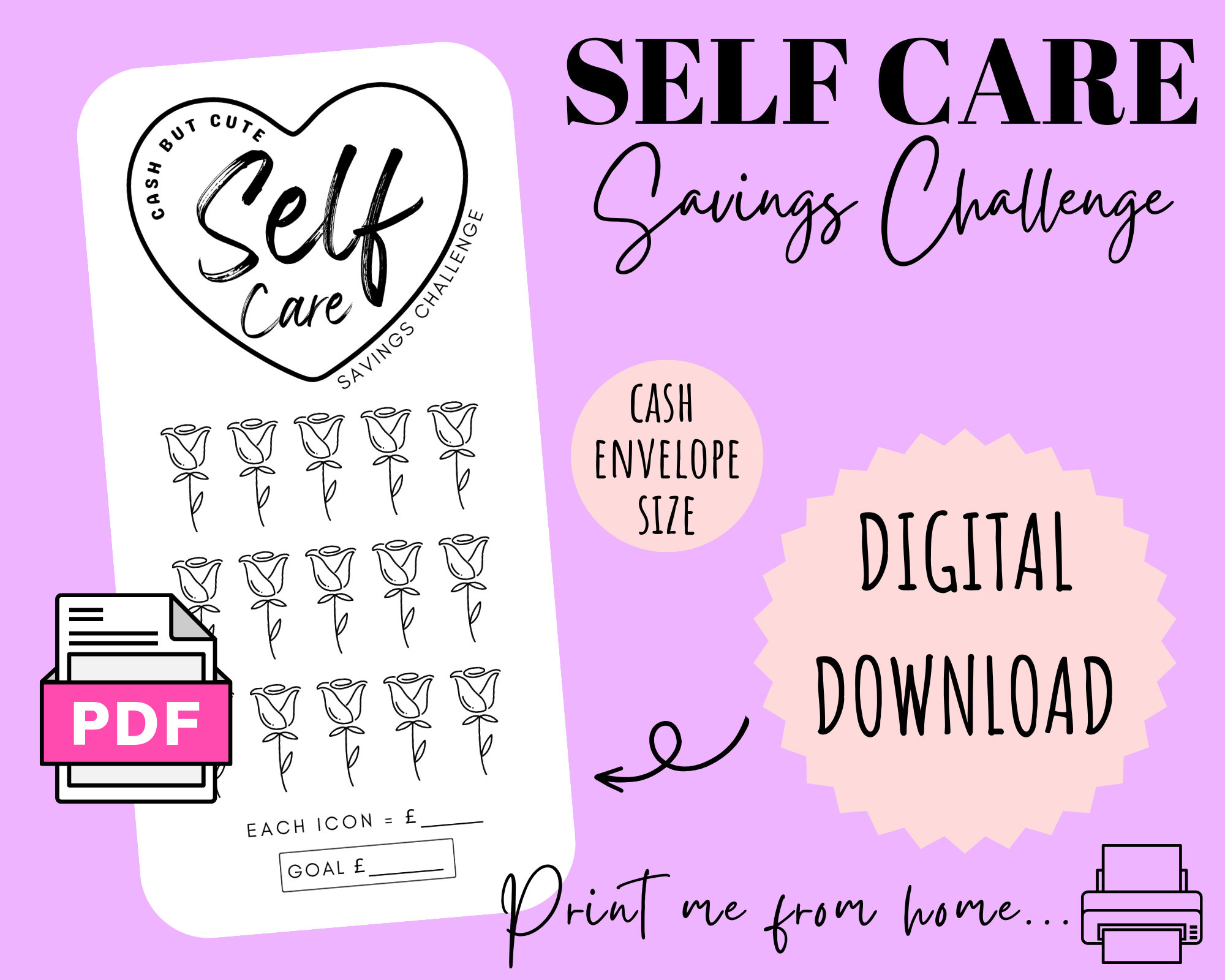 Self Care Savings Challenge | DIGITAL DOWNLOAD | Printable Savings ...