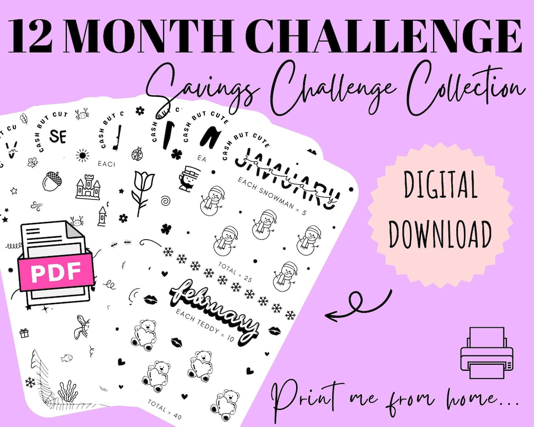12 MONTH Challenge Bundle | Monthly | DIGITAL DOWNLOAD | Printable ...