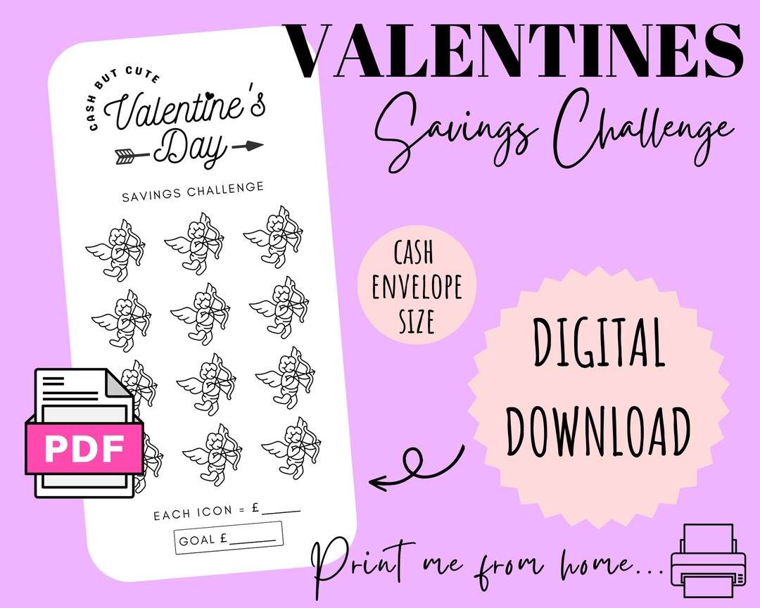 Valentines Day Savings Challenge | DIGITAL DOWNLOAD | Printable Savings ...