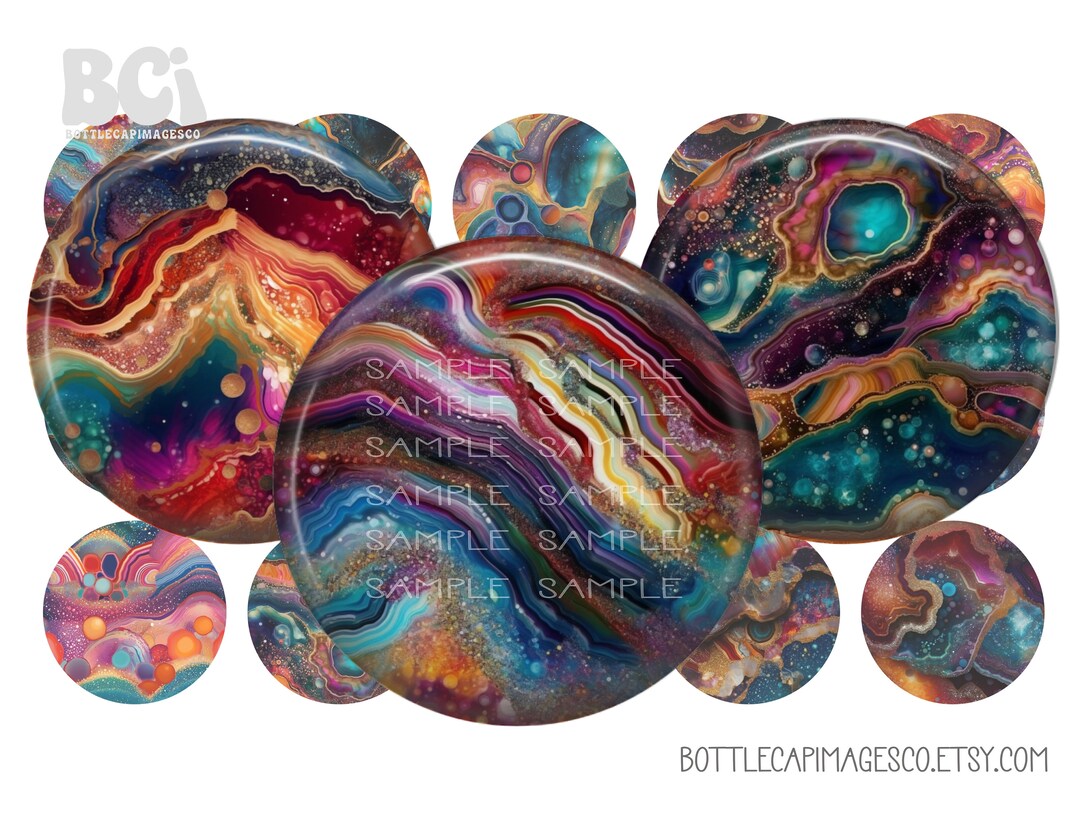 Agate Crystal Bottle Cap Images - 1 Inch, 25mm Circles (digital ...