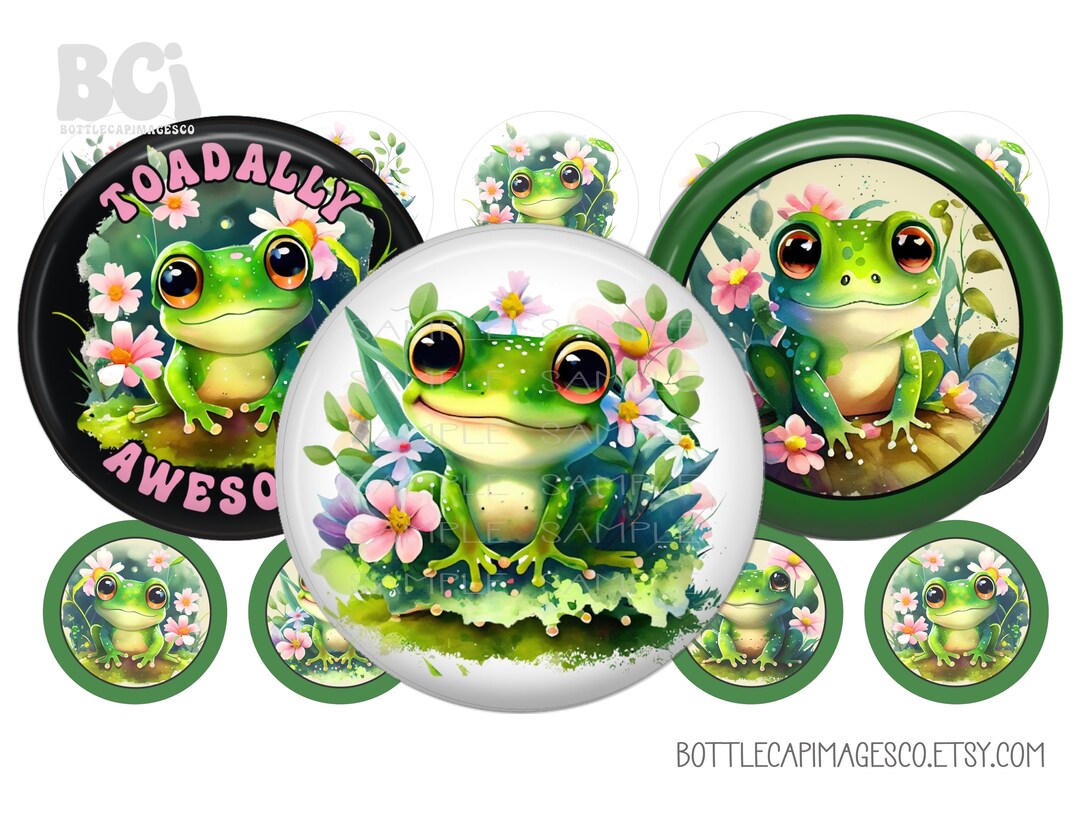 Frog Bottle Cap Images, BCI Cute Frog Floral Bottlecap Images, Digital ...