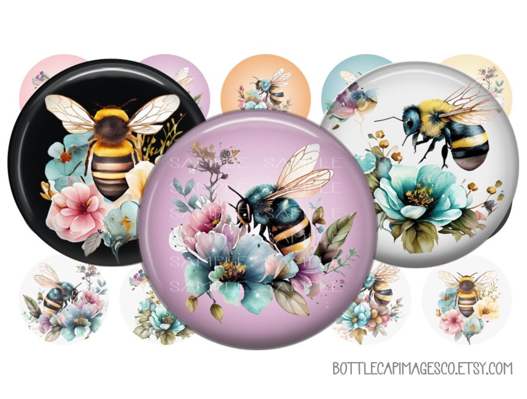 Floral Bee Bottle Cap Images, Queen Bee Bottlecap Images, 1 Inch ...