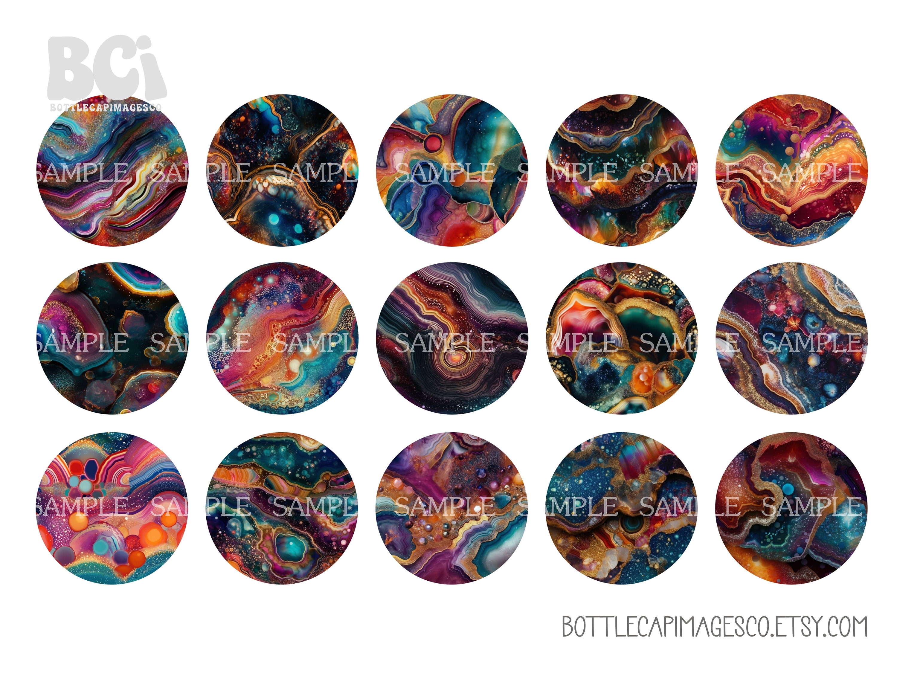 Agate Crystal Bottle Cap Images - 1 Inch, 25mm Circles (digital ...