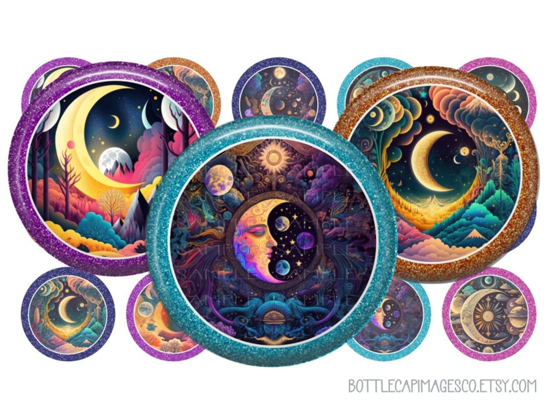 Glitter Moon Bottle Cap Images - Mystical Bottlecap Images - 1 Inch ...