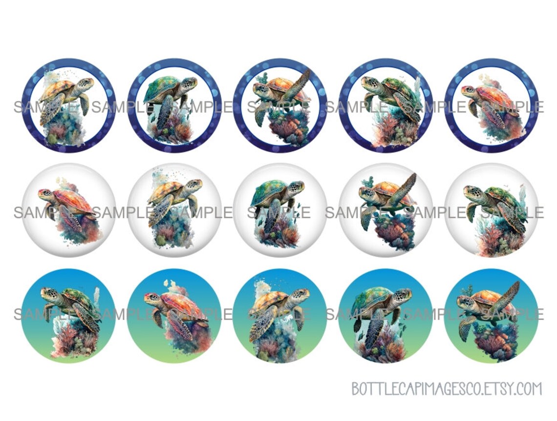 Sea Turtles Bottle Cap Images, Turtle Bottlecap Images, 1 Inch Circles ...