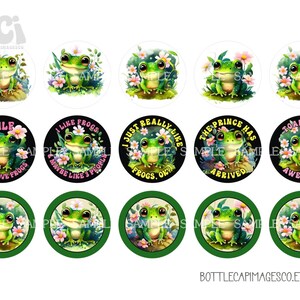 Frog Bottle Cap Images, BCI Cute Frog Floral Bottlecap Images, Digital ...